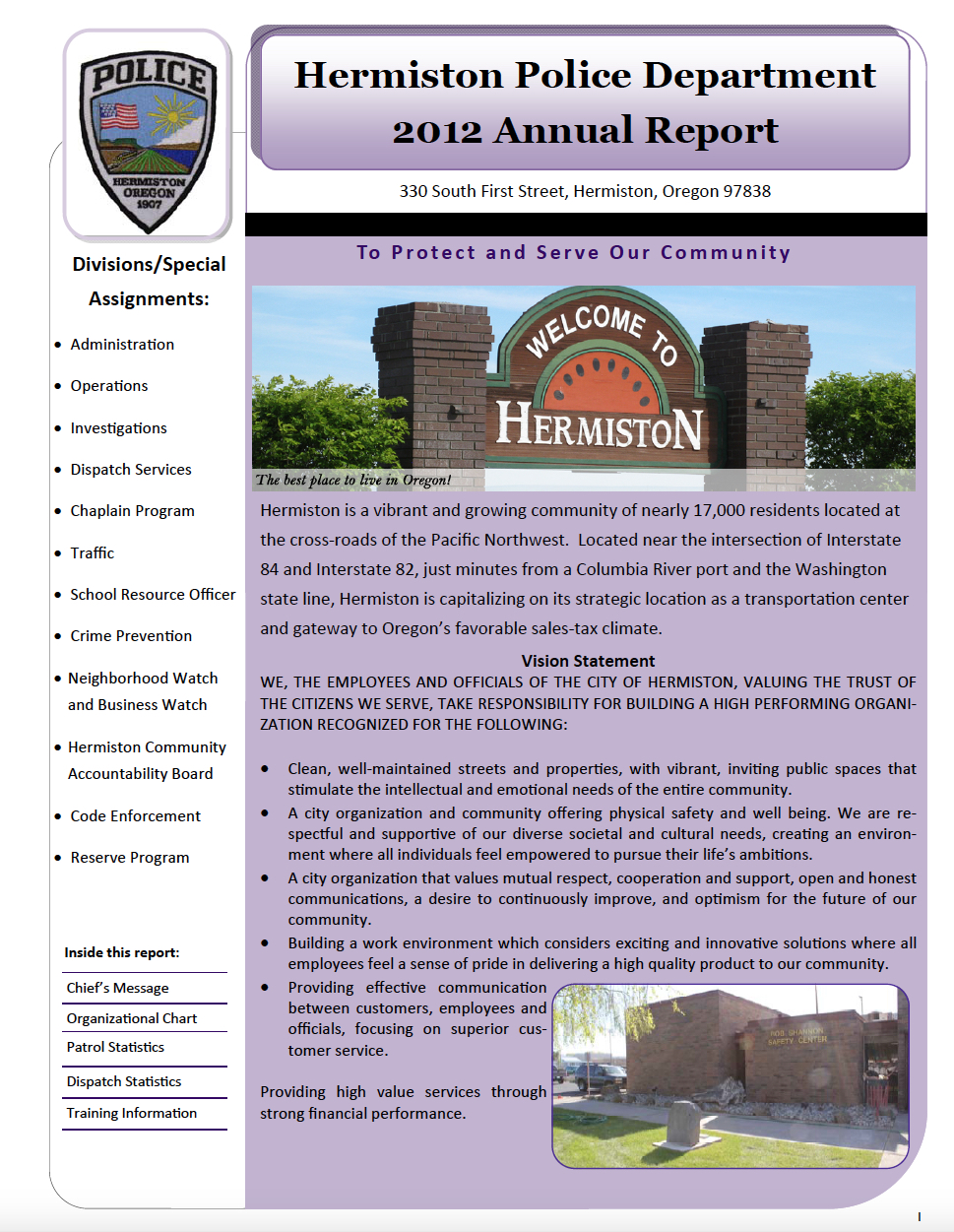 2012 Hermiston Police Department Annual Report | Hermiston, OR