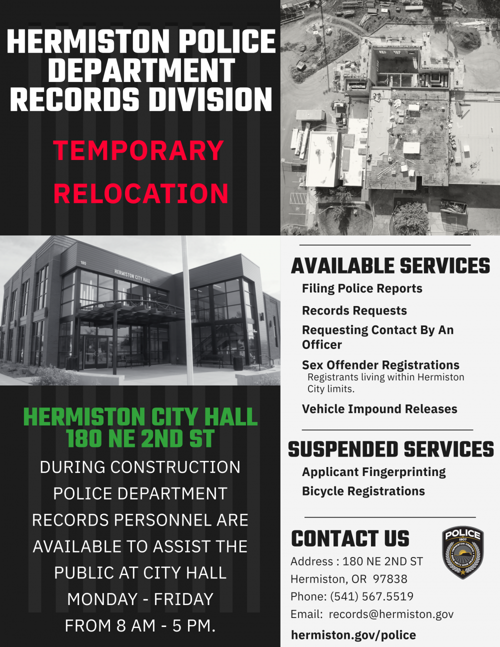 Hermiston Police Department Records Division Temporary Relocation ...